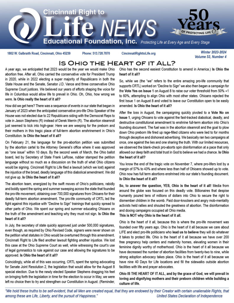 Newsletter Winter 2023 to 2024 - Cincinnati Right to Life